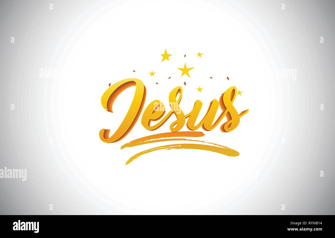 Jesus Golden Yellow Word Text with Handwritten Gold Vibrant Colors and ...