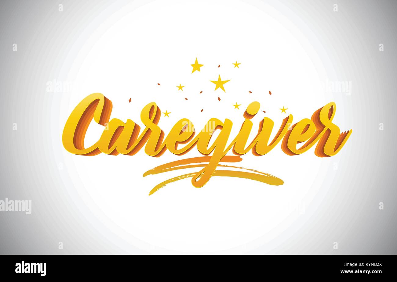 Caregiver Golden Yellow Word Text with Handwritten Gold Vibrant Colors ...