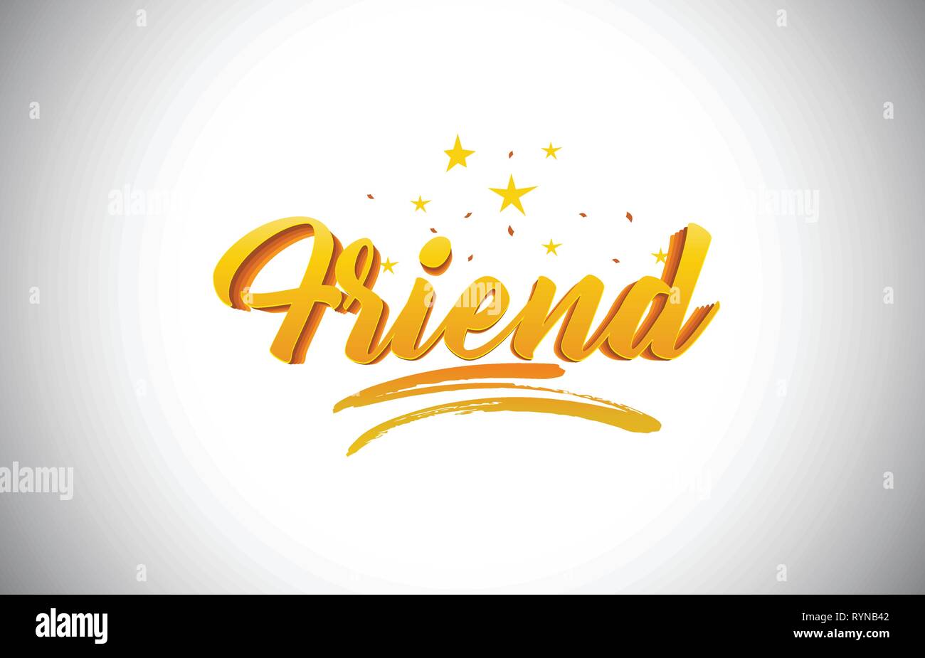 Friend Golden Yellow Word Text with Handwritten Gold Vibrant Colors and ...