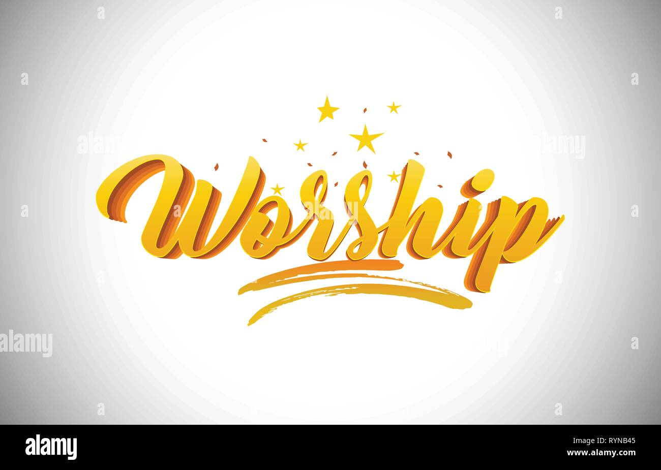 Worship Golden Yellow Word Text with Handwritten Gold Vibrant Colors ...