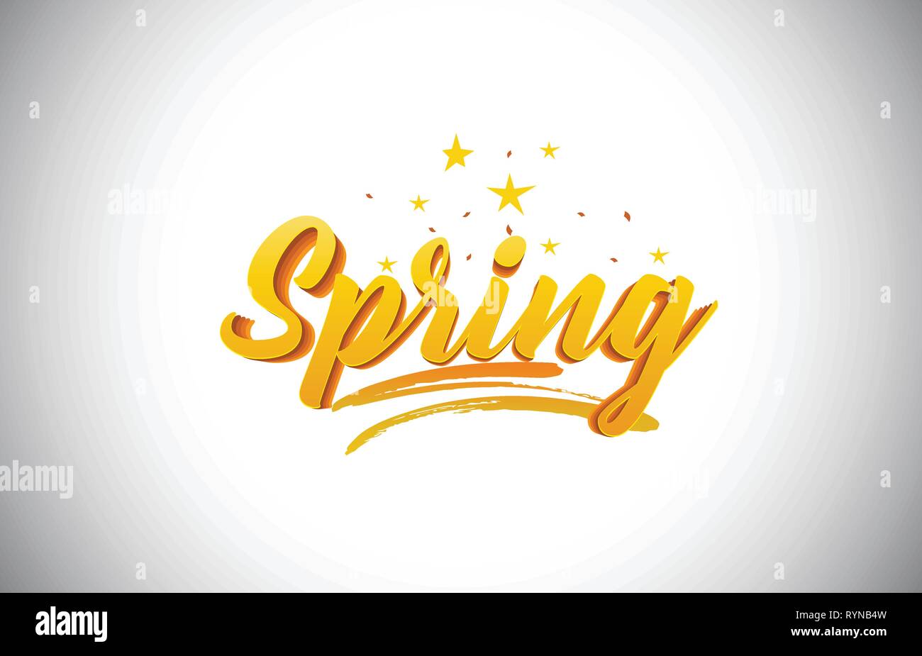Spring Golden Yellow Word Text with Handwritten Gold Vibrant Colors and ...