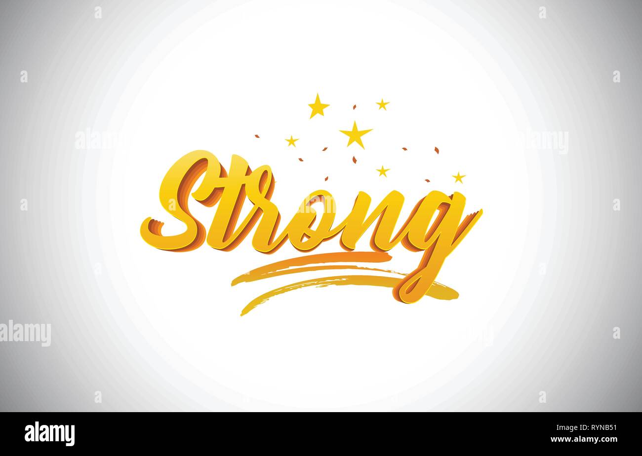 Strong Golden Yellow Word Text with Handwritten Gold Vibrant Colors and ...