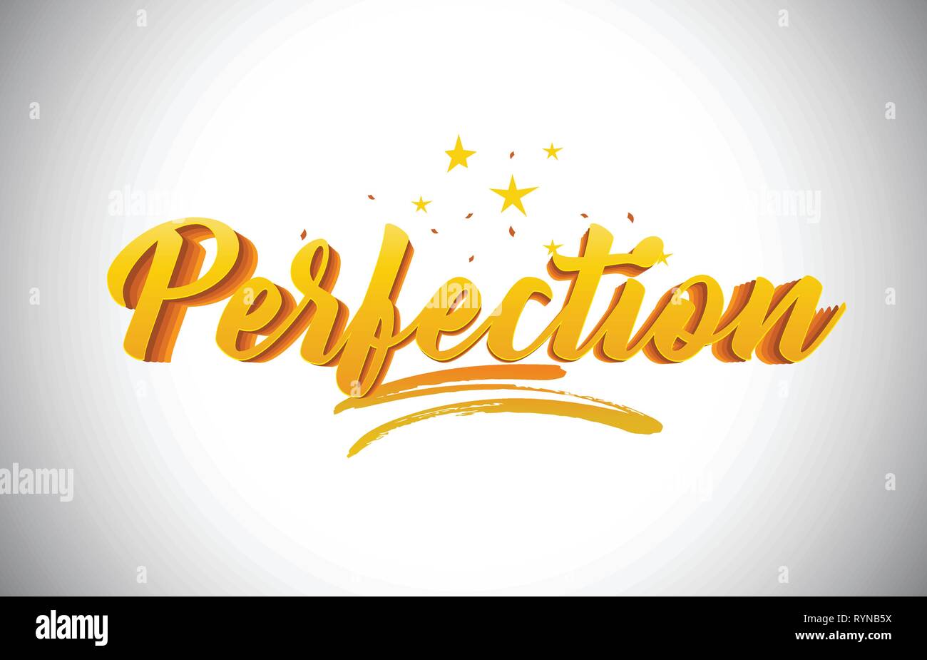 Perfection Golden Yellow Word Text with Handwritten Gold Vibrant Colors ...