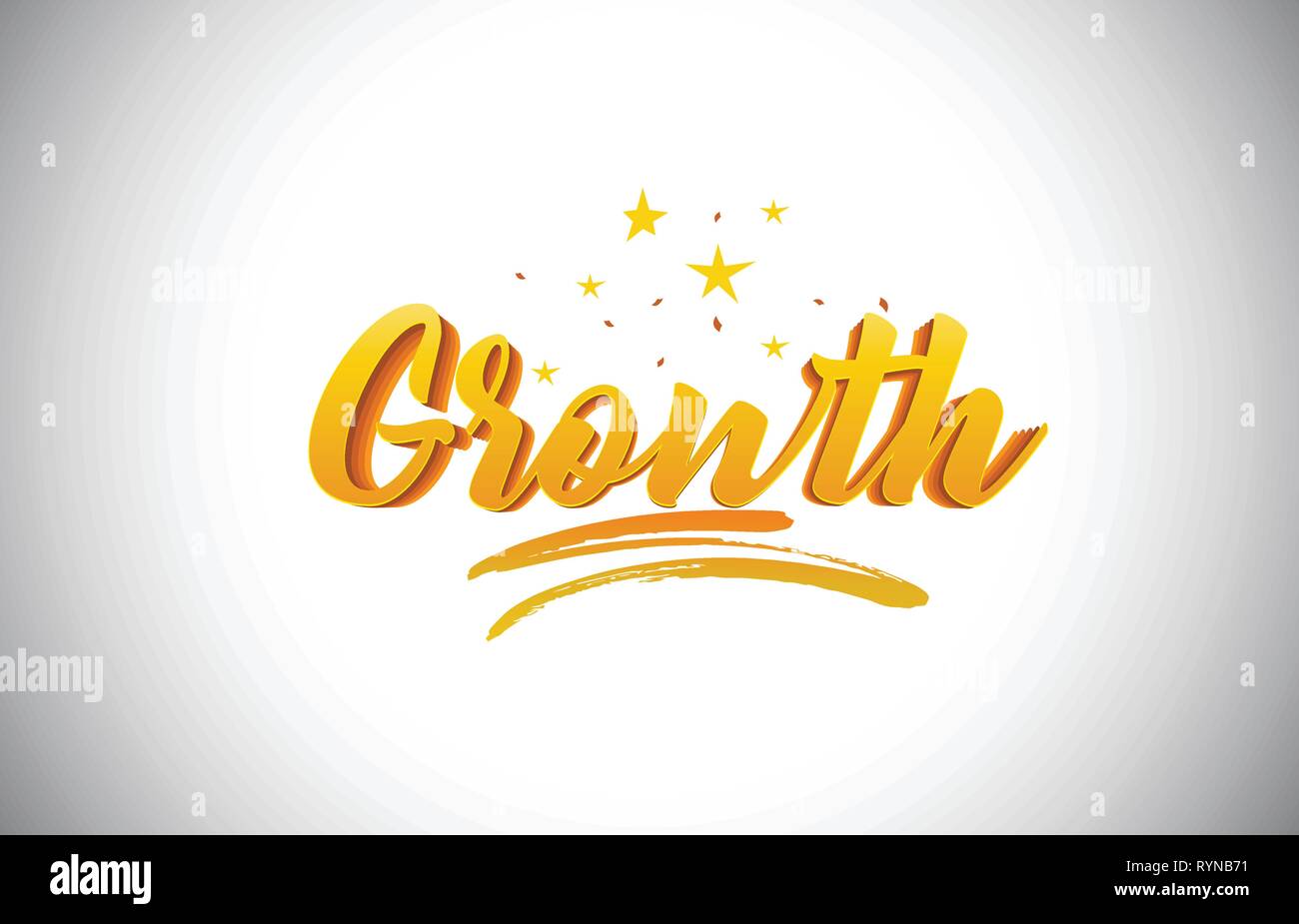 Growth Golden Yellow Word Text with Handwritten Gold Vibrant Colors and ...