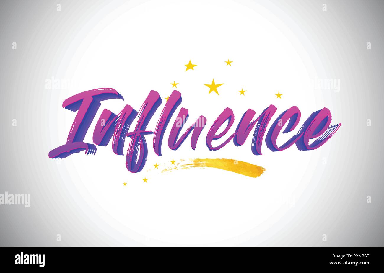Influence Purple Violet Word Text with Handwritten Vibrant Colors and ...
