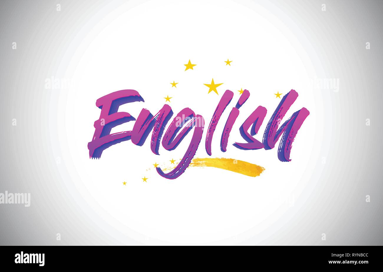 English Purple Violet Word Text with Handwritten Vibrant Colors and ...