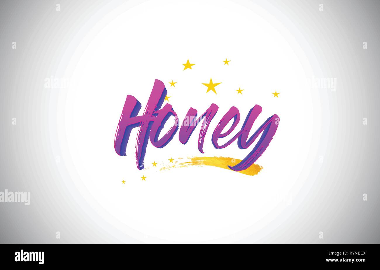 Honey Purple Violet Word Text with Handwritten Vibrant Colors and Stars ...