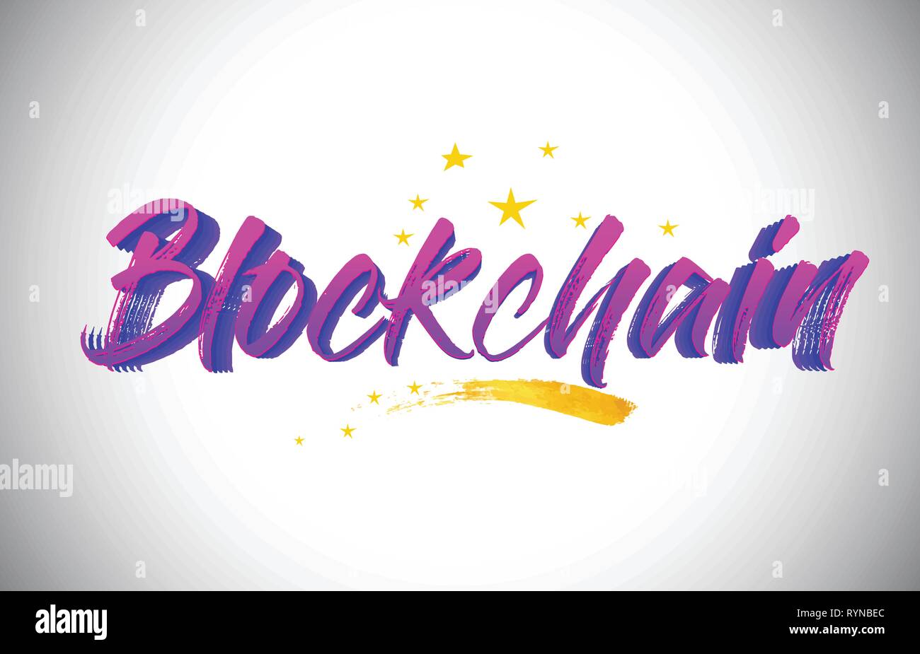 Blockchain Purple Violet Word Text with Handwritten Vibrant Colors and ...