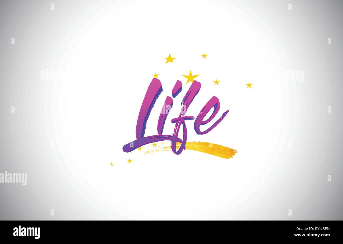 Life Purple Violet Word Text with Handwritten Vibrant Colors and Stars ...