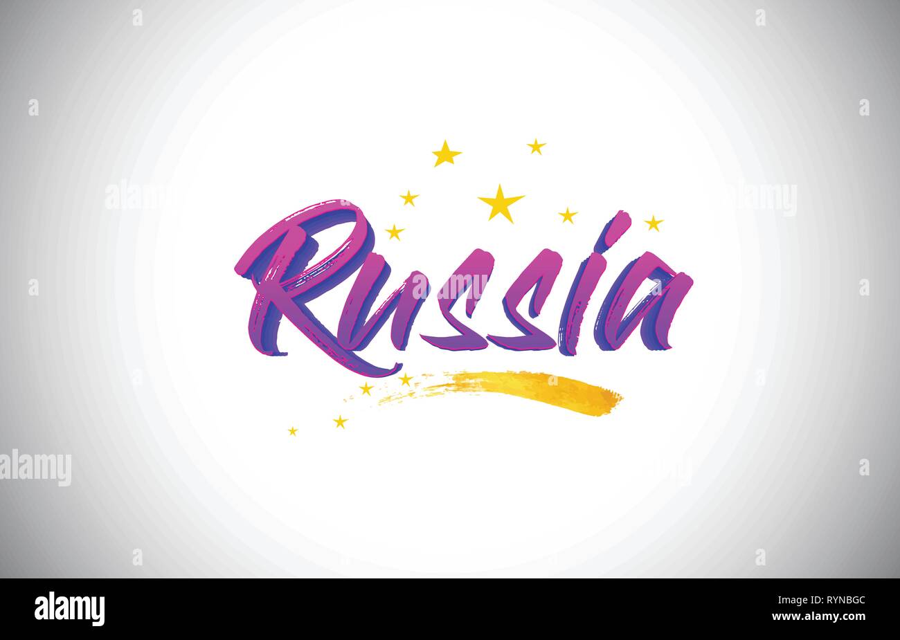 Russia Purple Violet Word Text with Handwritten Vibrant Colors and ...