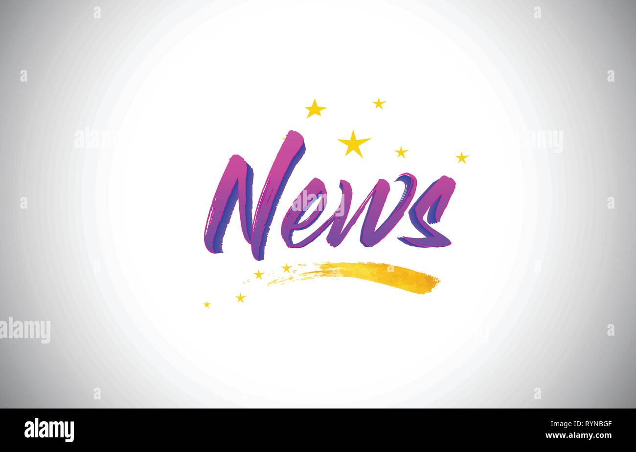 News Purple Violet Word Text with Handwritten Vibrant Colors and Stars ...