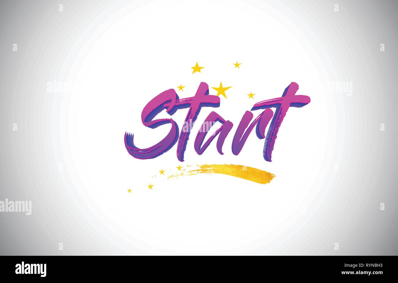 Start Purple Violet Word Text with Handwritten Vibrant Colors and Stars ...