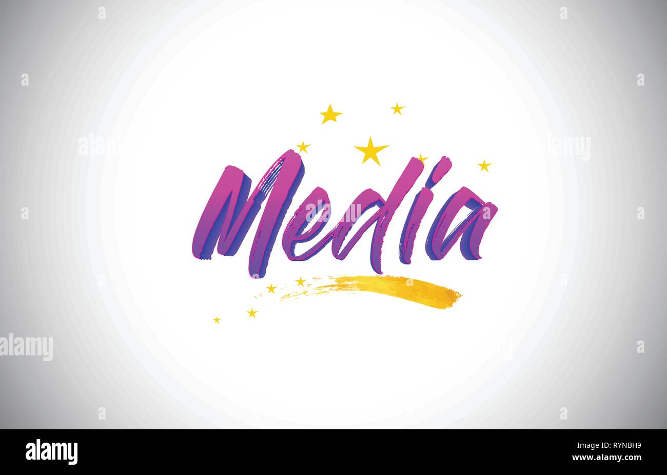 Media Purple Violet Word Text with Handwritten Vibrant Colors and Stars ...