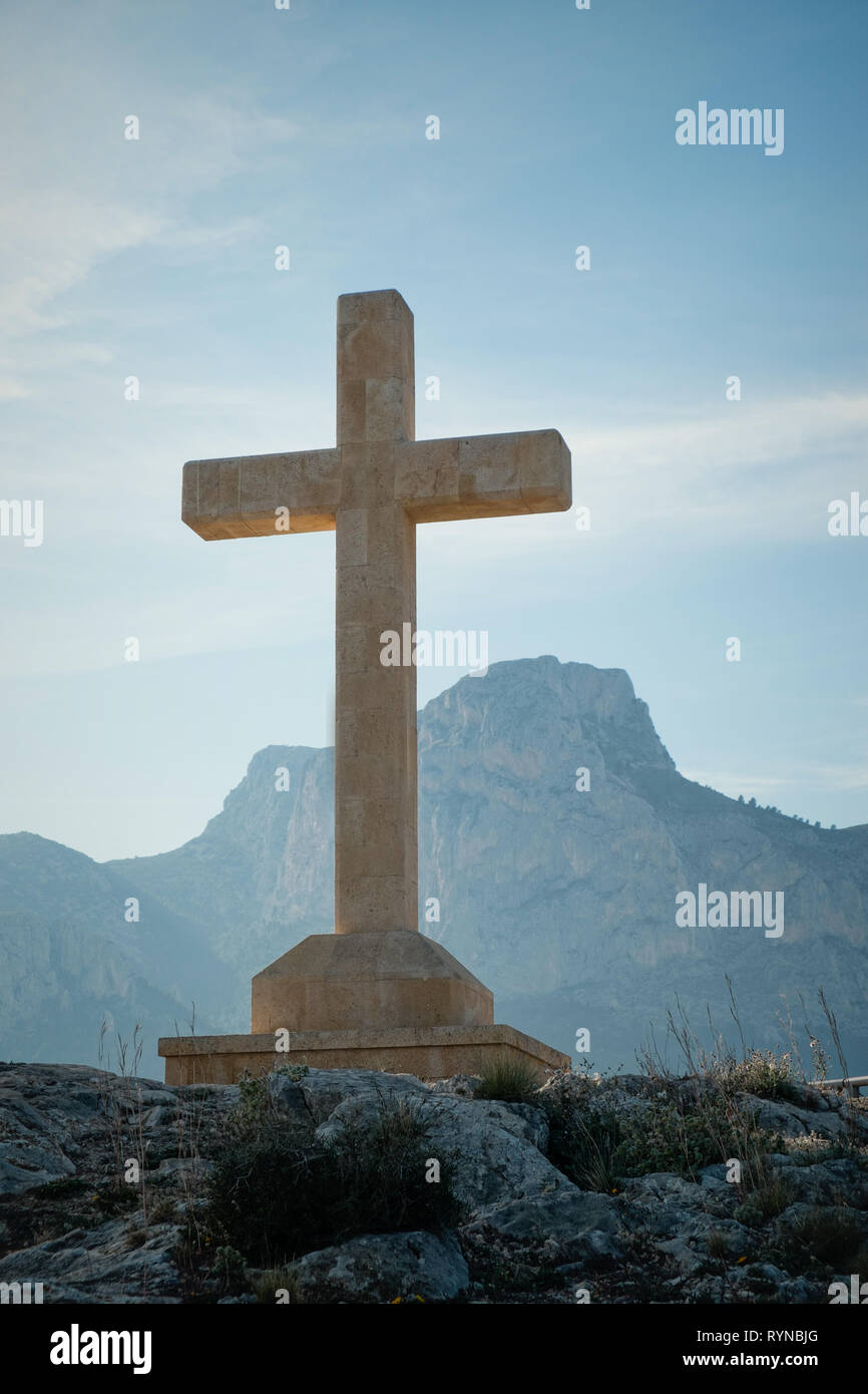 Large Christian cross on top of a via crucis against the spectacular ...