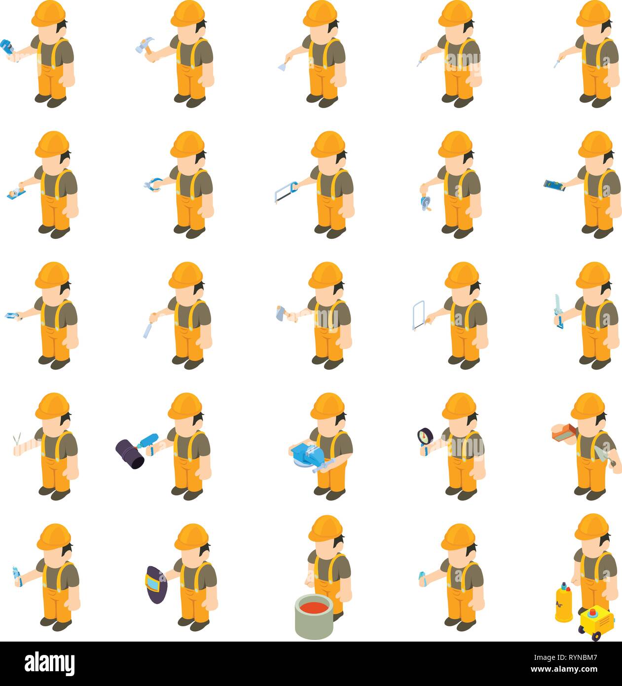 Worker builder icons set, isometric style Stock Vector Image & Art - Alamy