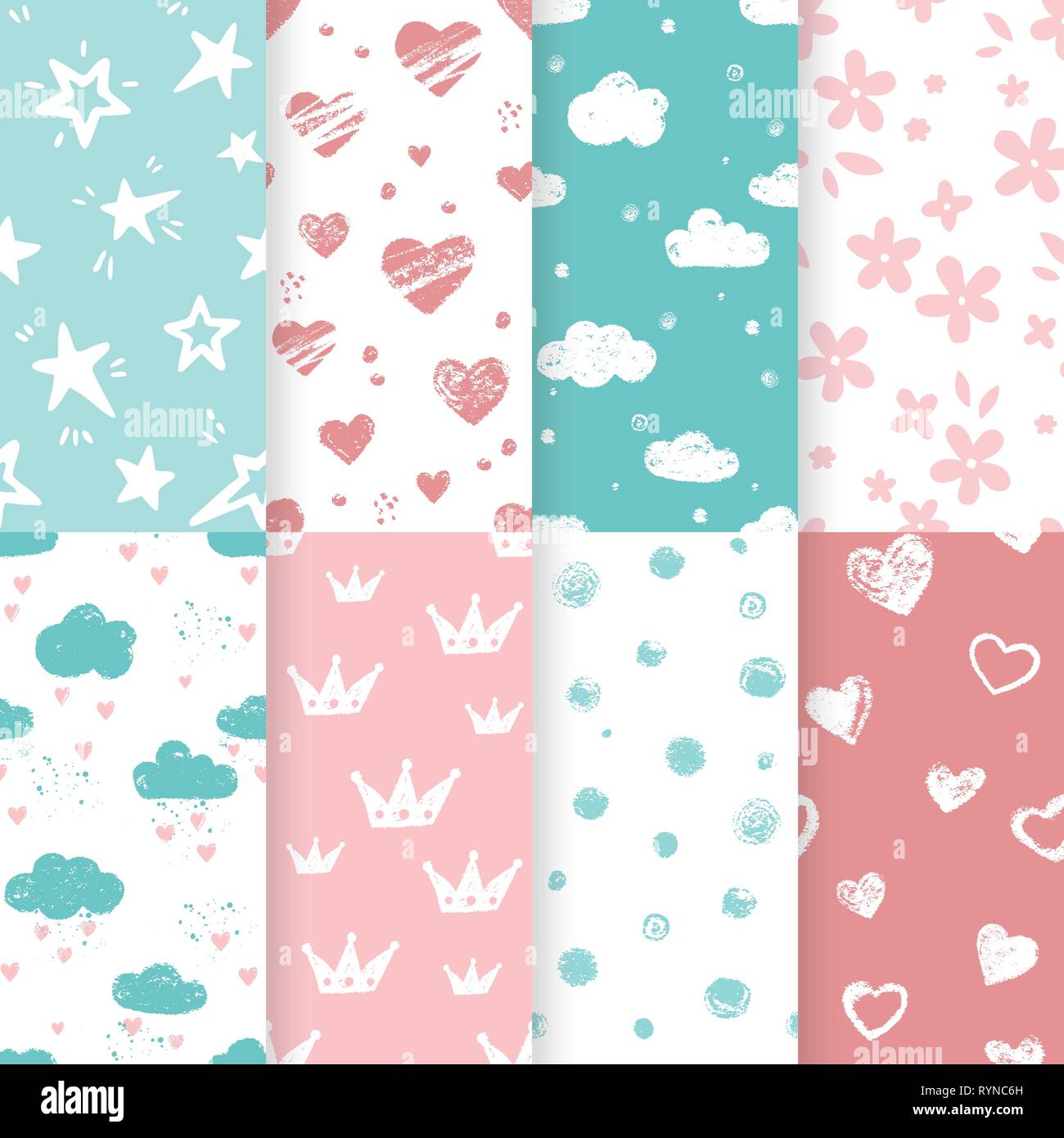 Vector set of 4 background seamless patterns in pale blue and pink ...