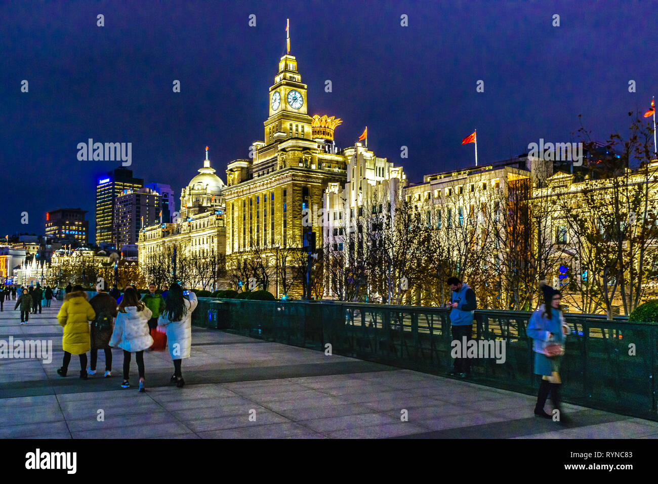 SHANGHAI, CHINA, DECEMBER - 2018 - Urban night scene at famous the bund ...