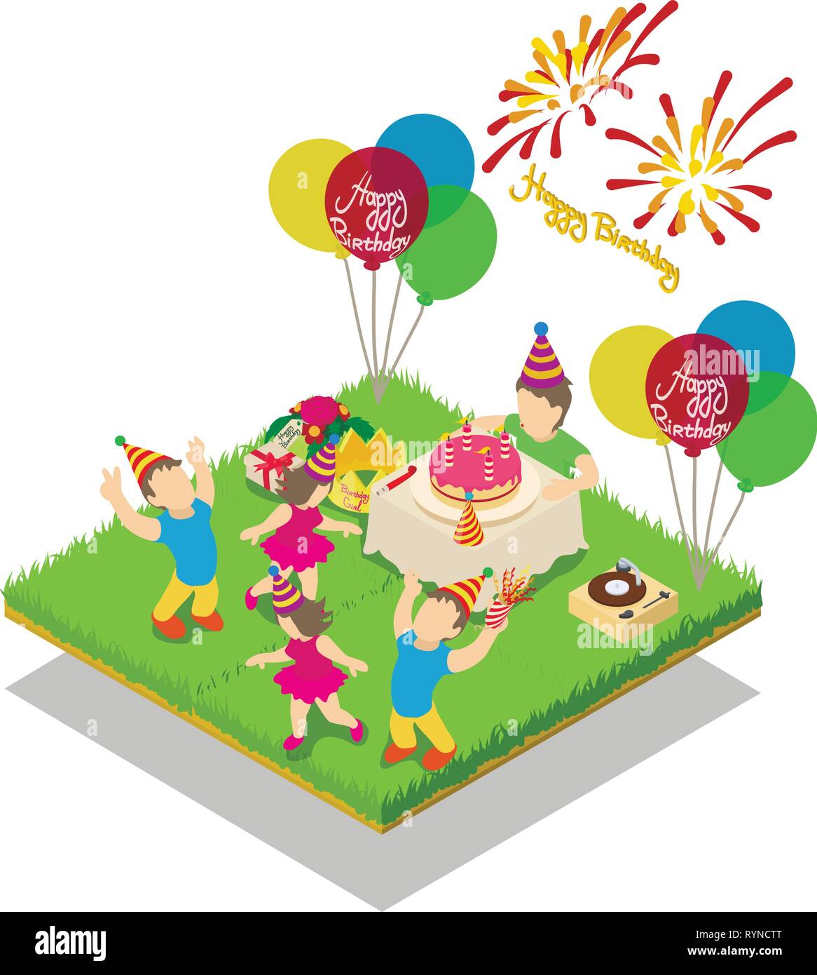 Birthday party concept banner, isometric style Stock Vector Image & Art ...