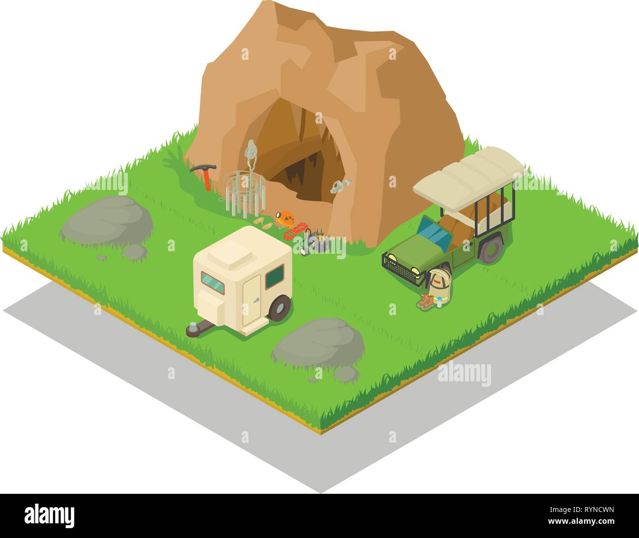 Research of cave concept banner, isometric style Stock Vector Image ...