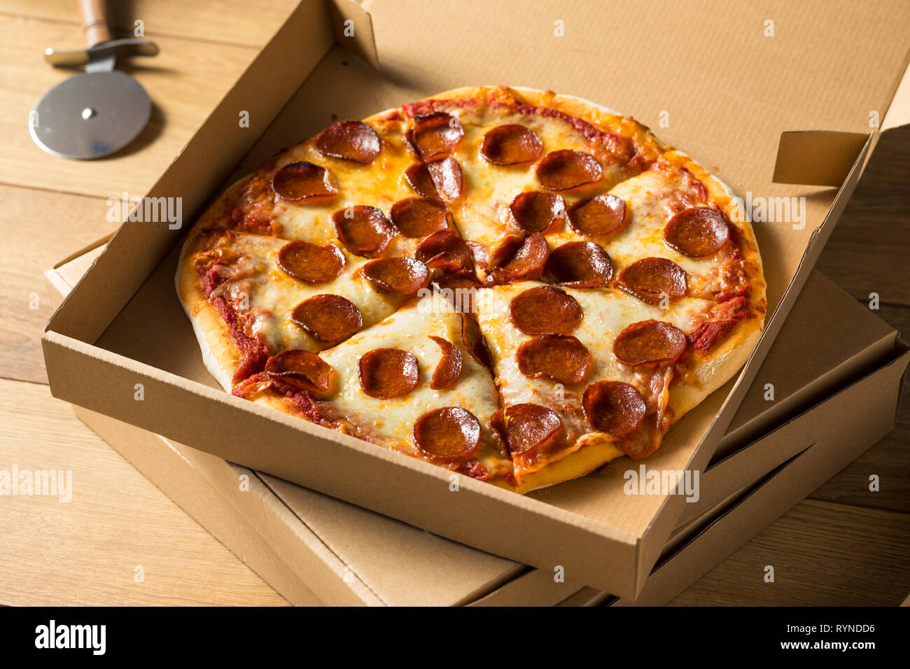 Take Out Pizza in a Box Ready to Eat Stock Photo - Alamy