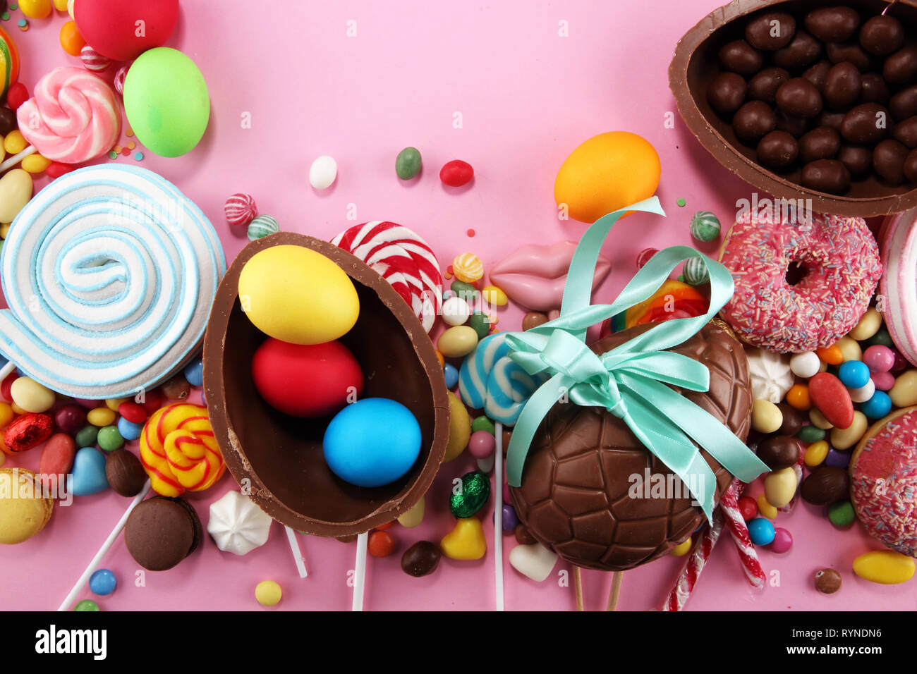 easter candies with jelly and sugar. colorful array of different childs ...
