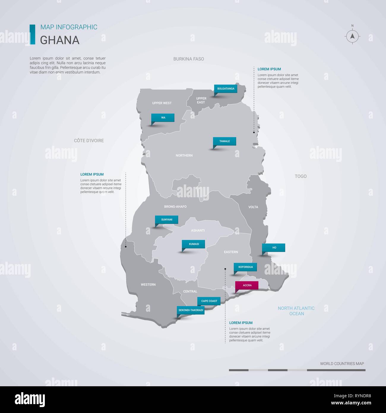 Ghana Vector Map With Infographic Elements Pointer Marks Editable
