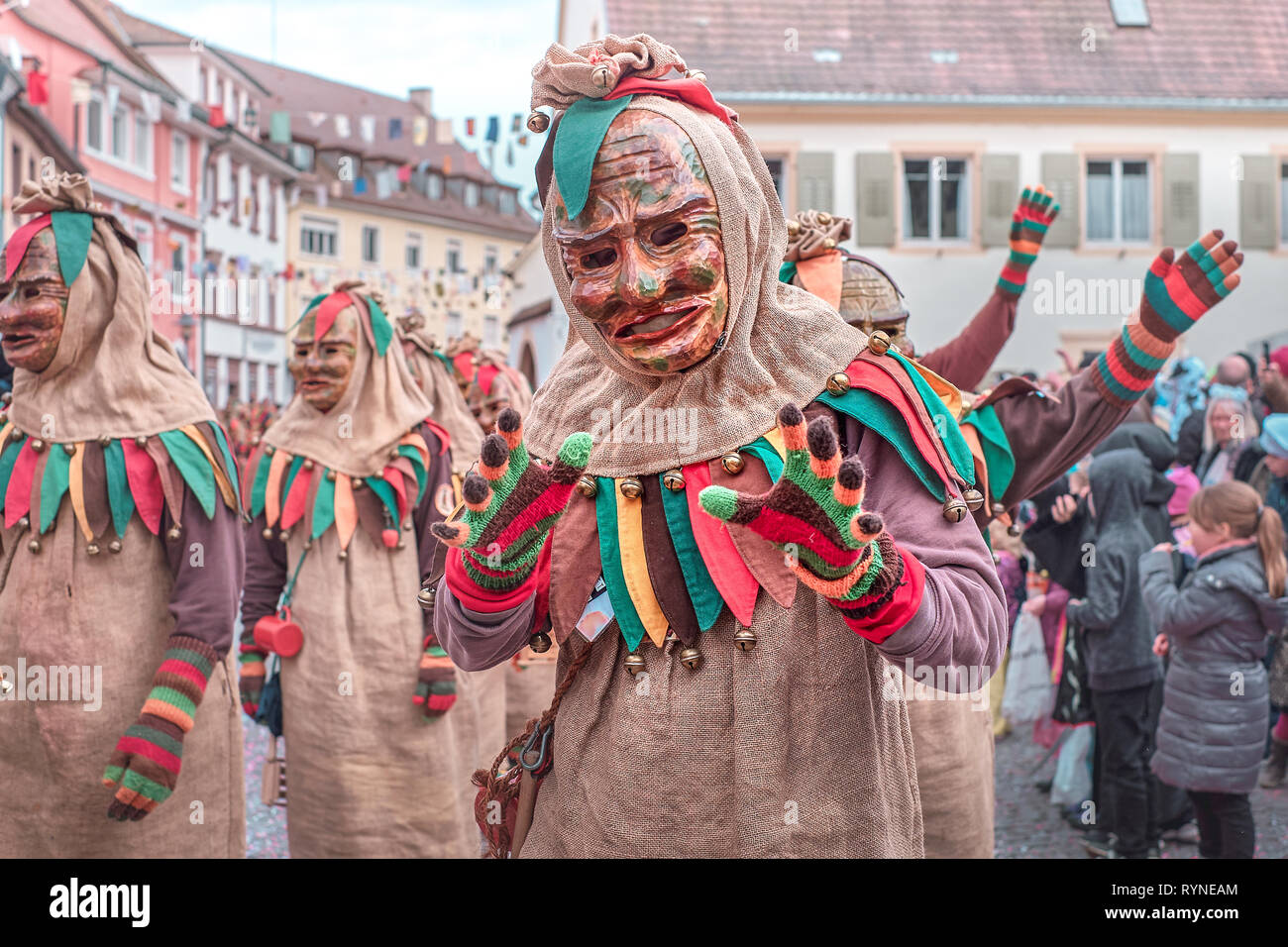Friendly carnival figure with costume of sack cloth. Street Carnival in ...