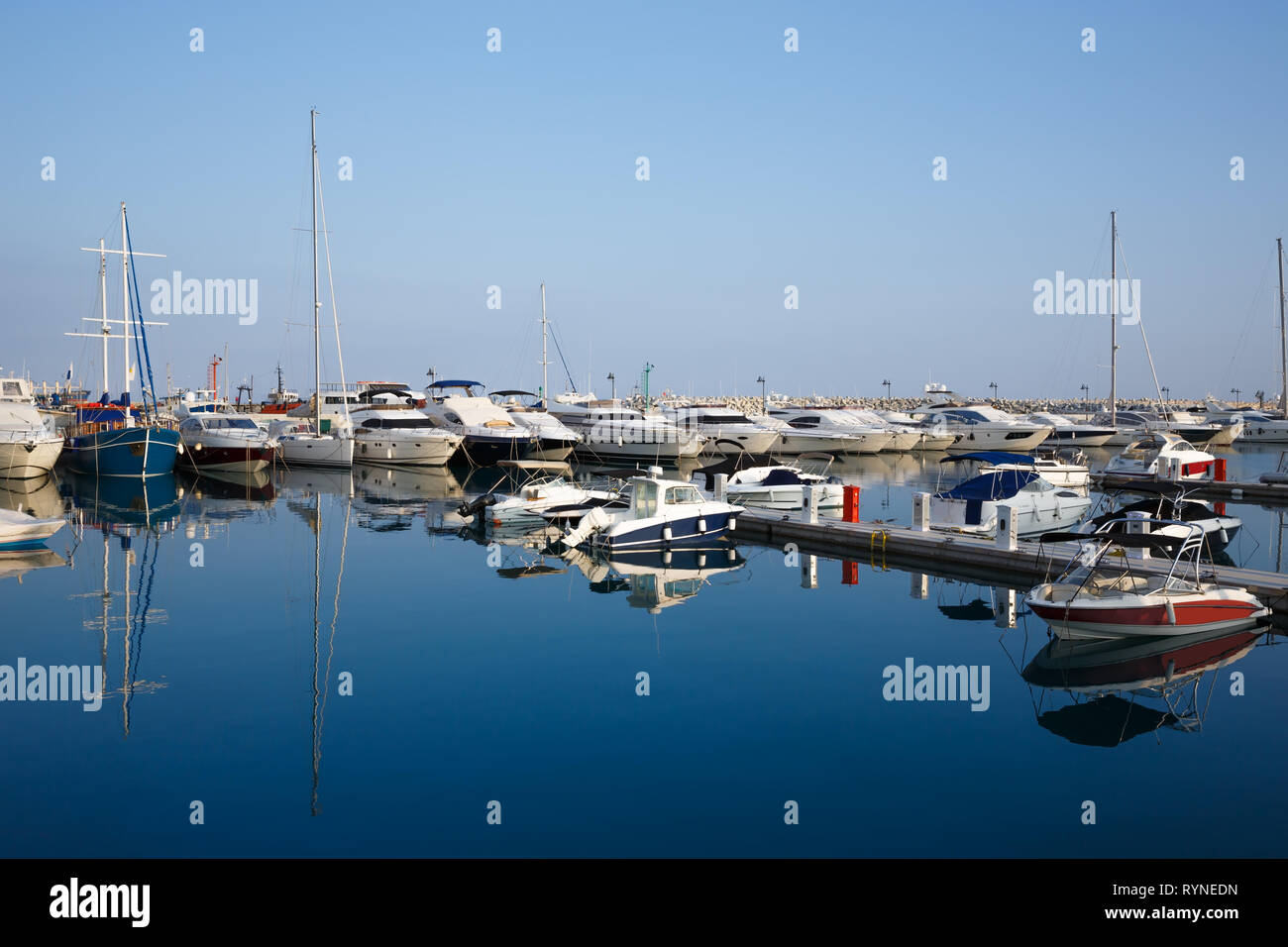 The modern area Marina with the yachts in Limassol, Cyprus Stock Photo ...