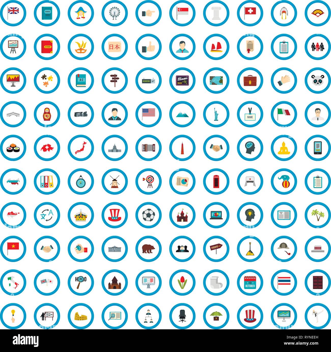 100 geography examination icons set, flat style Stock Vector Image ...