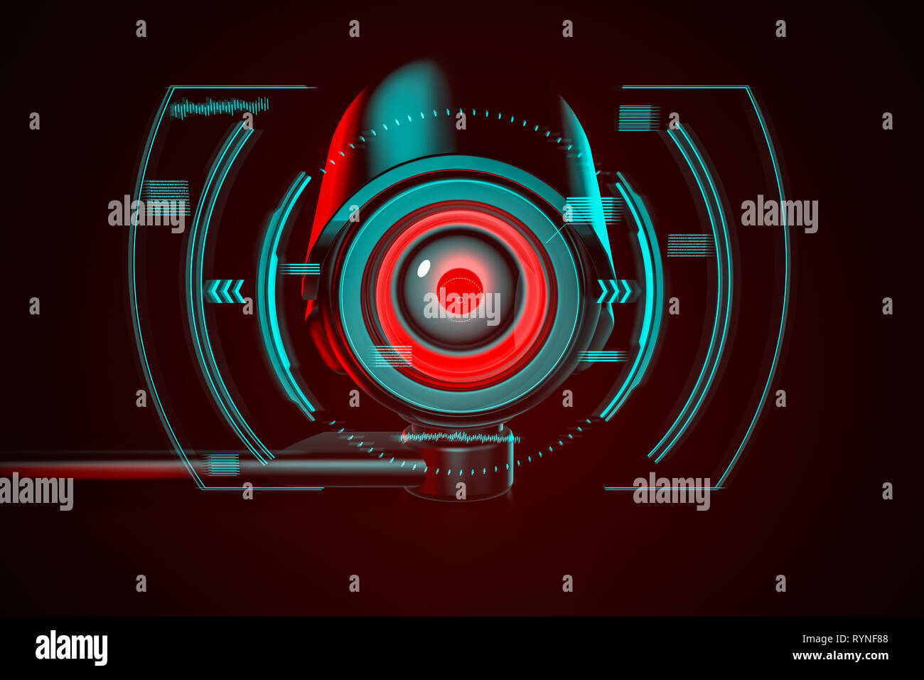 Security surveillance CCTV with interface or HUD around it on an even ...