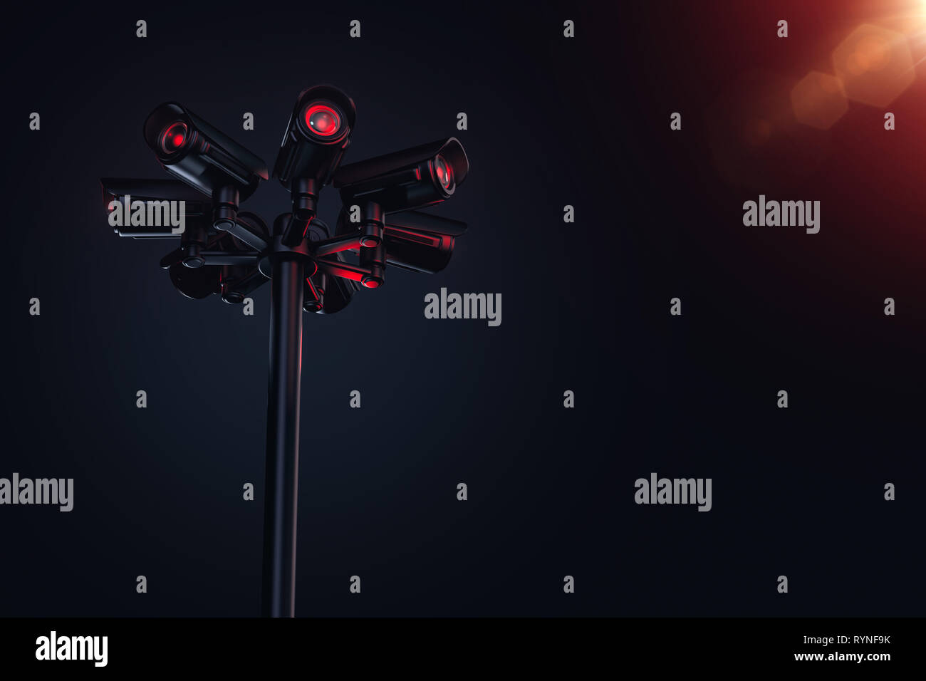 Pylon with several cctv cameras and copy space on the right side ...