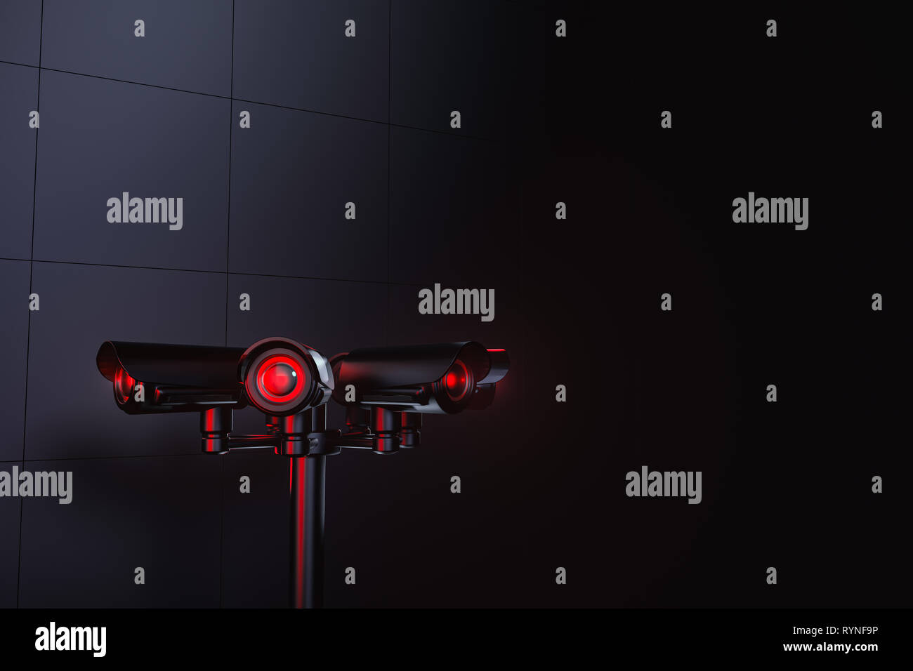 Pylon with several cctv cameras and copy space above. Future with ...