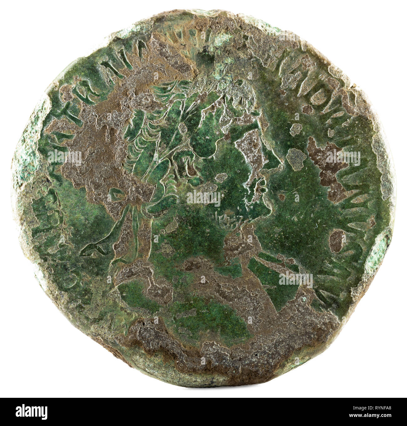 Ancient Roman bronze sestertius coin of Emperor Hadrian. Obverse Stock ...