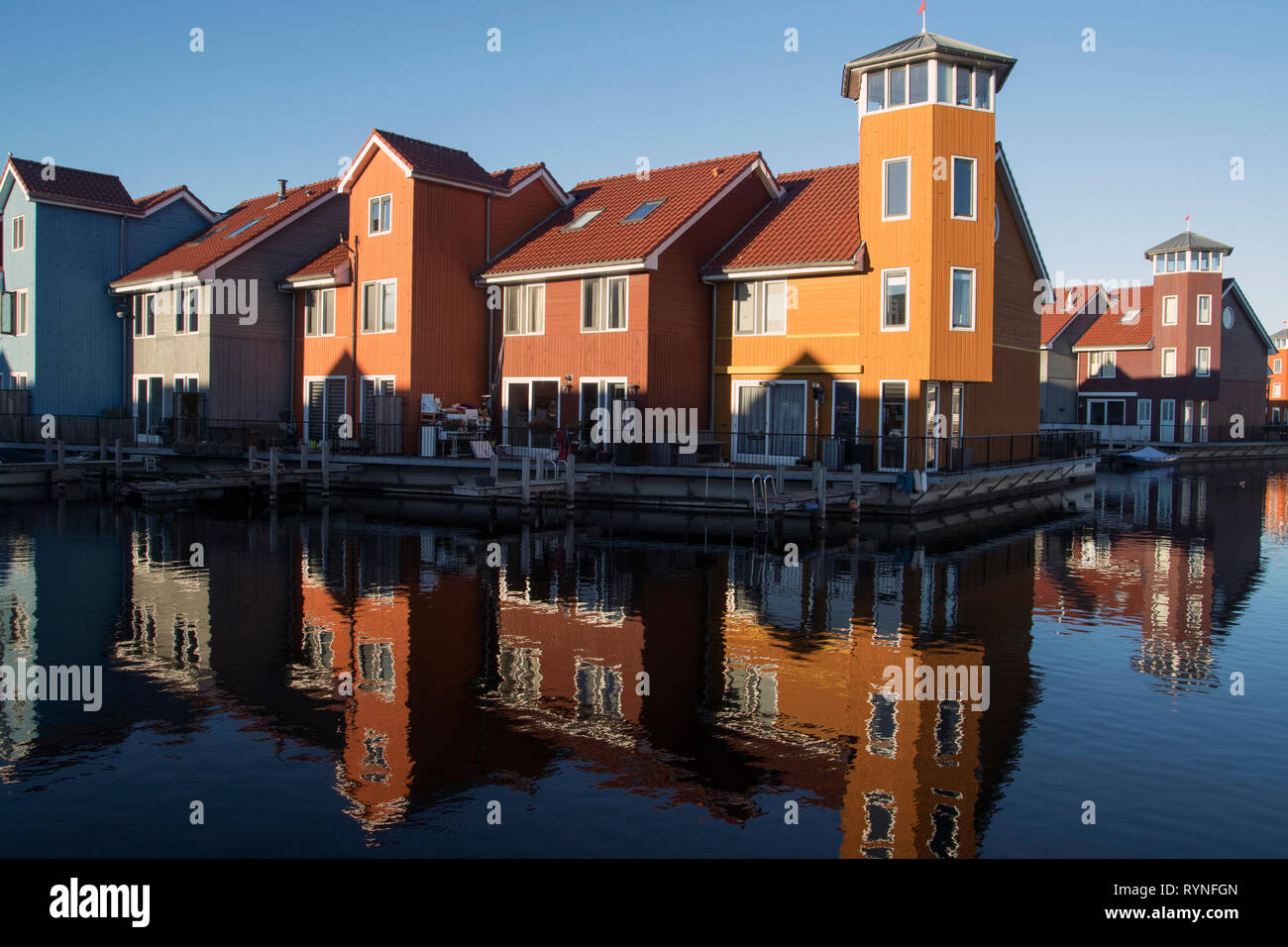 Colorful Houses Reitdiephaven Harbor High Resolution Stock Photography ...