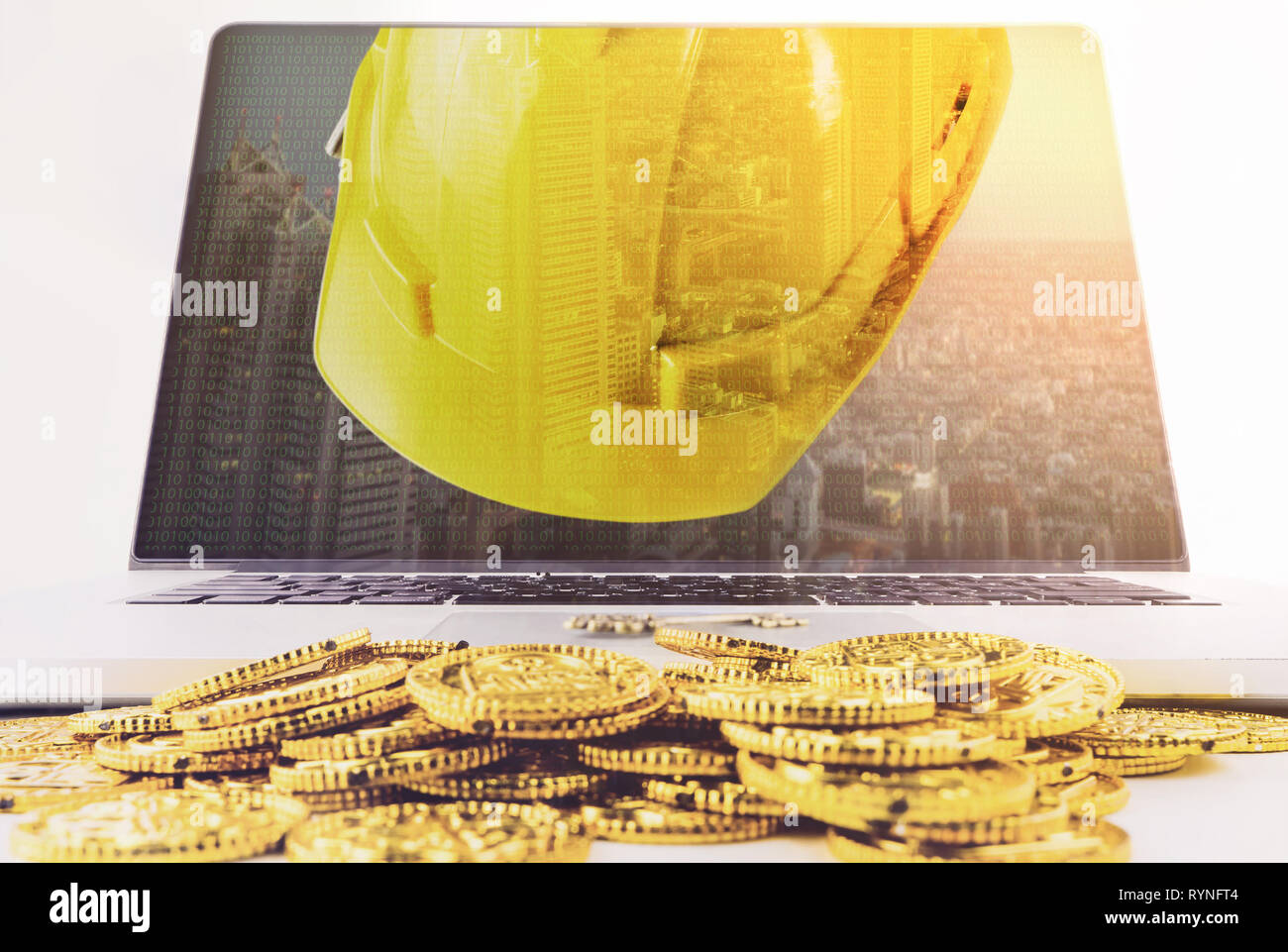 Civil Engineer is working on computer making money Stock Photo - Alamy