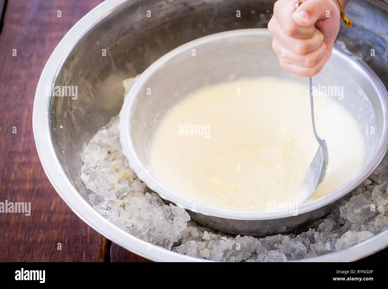 Children hand making home made ice cream with iced bowl Stock Photo - Alamy