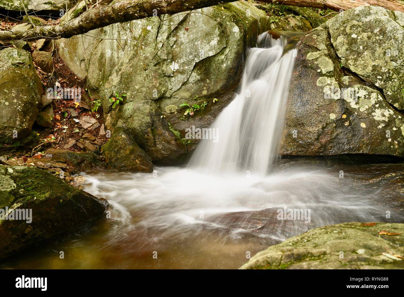 Rushing stream and waterfalls at Black Mountain area near Montreat ...