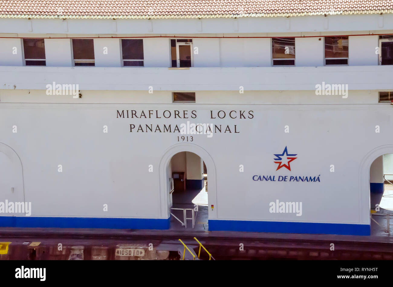 Panama Canal Control House at Gatun Locks Stock Photo - Alamy