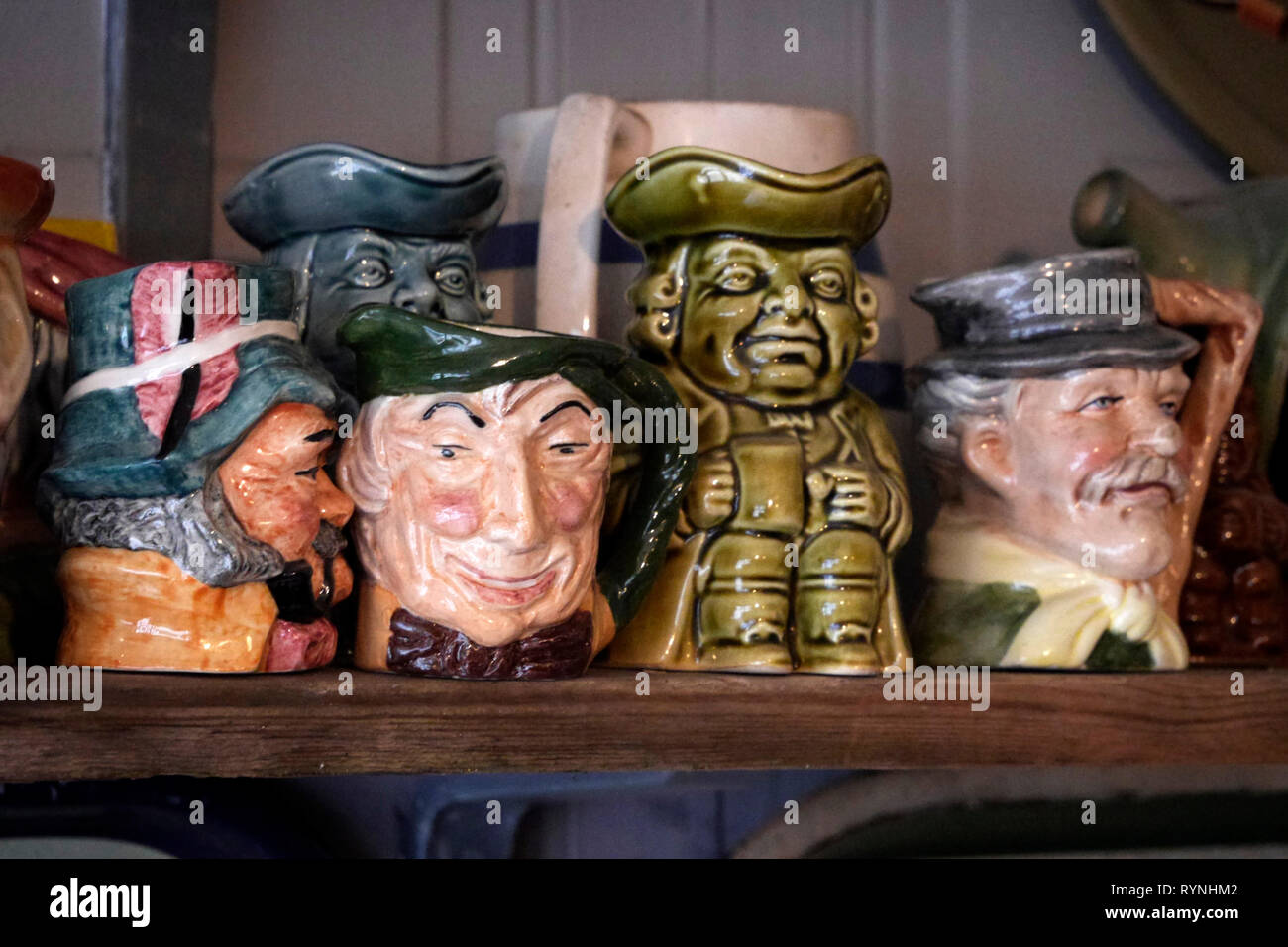 Toby jugs in a micropub in Gloucester, Gloucestershire, England, UK ...