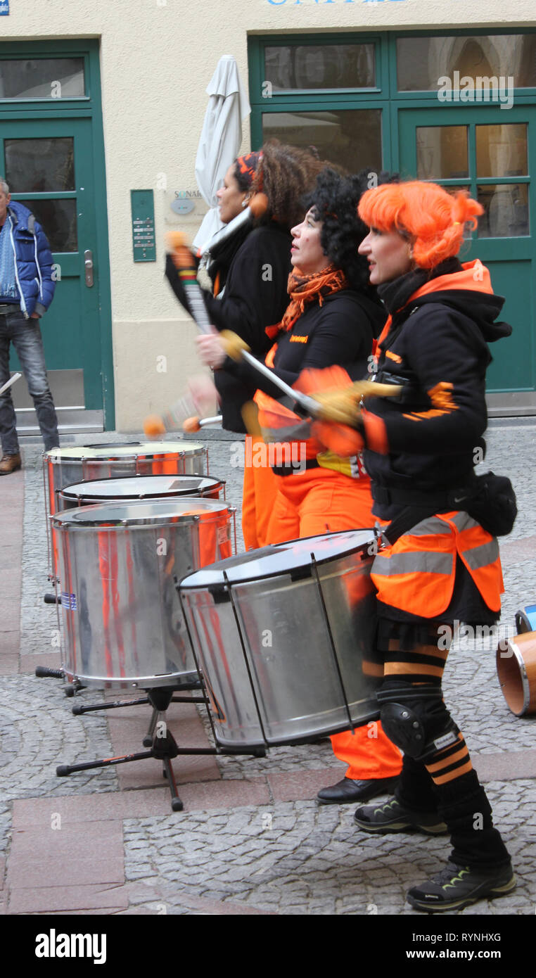 Samba percussion group Stock`werk: Orange at carnival, playing in ...