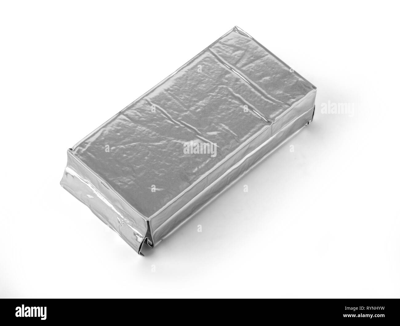 blank silver product packaging on white background with clipping path ...