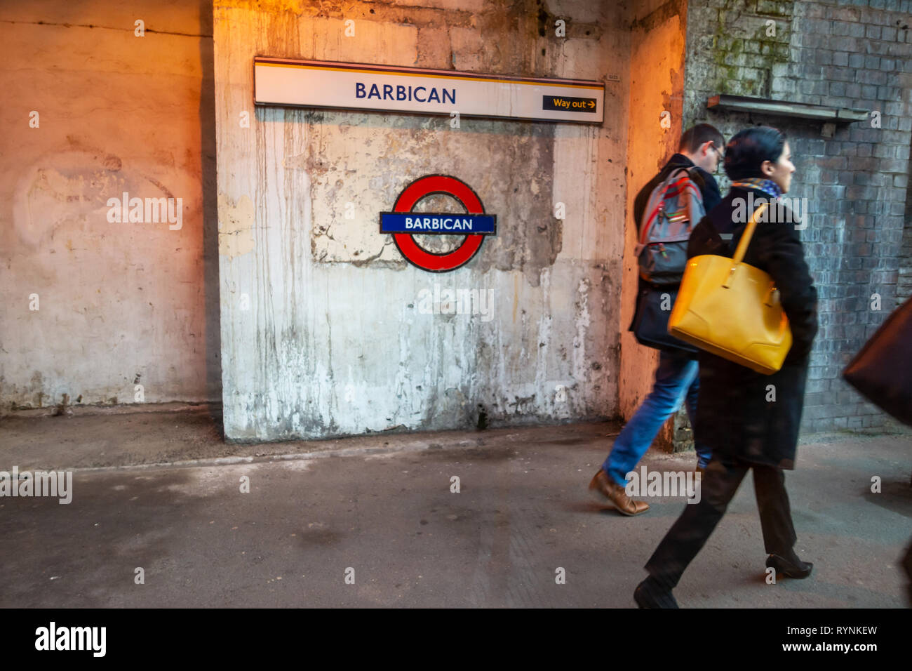 Iconic circular London Tube sign on the underground platform at ...