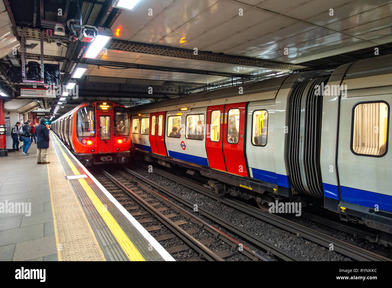 Two London Underground Tube Trains side by side at a platform london ...