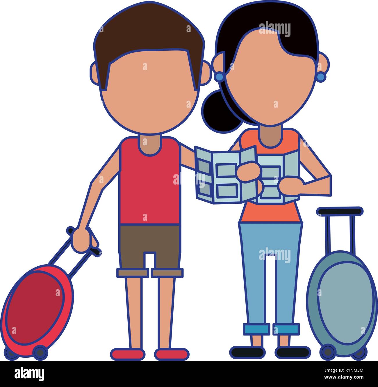 Couple of tourists avatar cartoon blue lines Stock Vector Image & Art ...