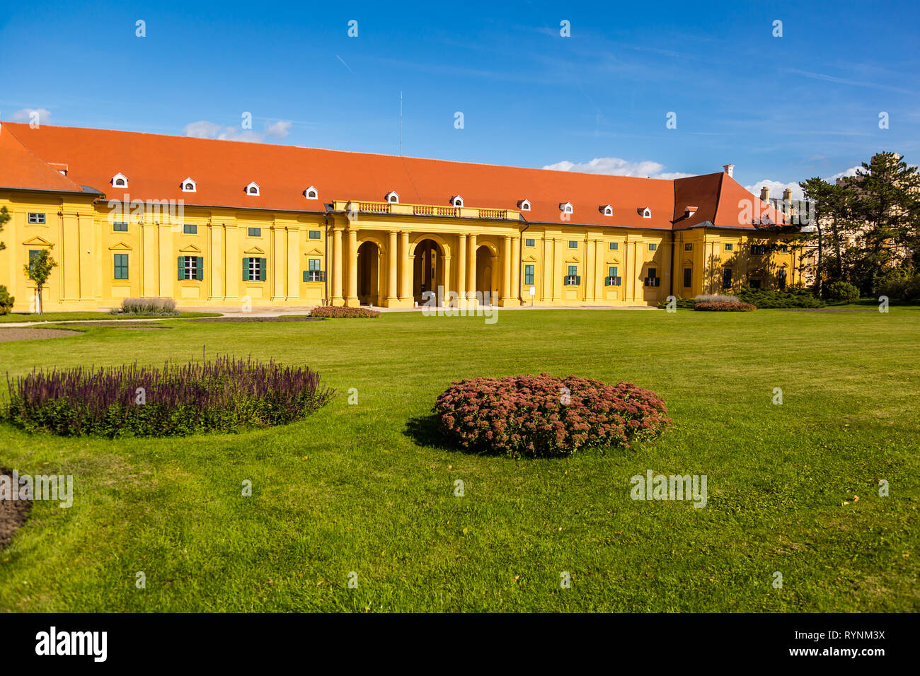 Lednice castle with monumental garden English park. Cultural landscape ...