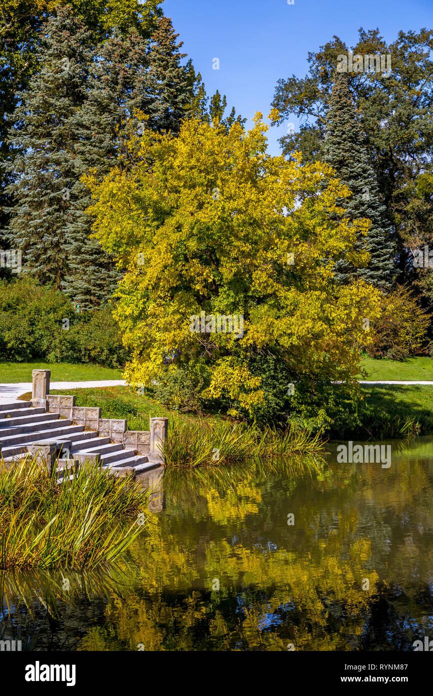 Lednice castle with monumental garden English park. Cultural landscape ...