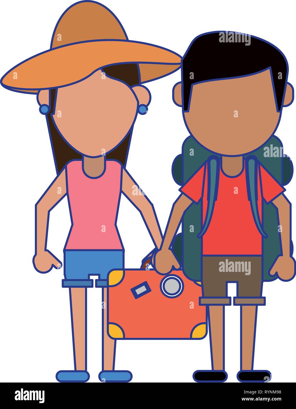 Couple of tourists avatar cartoon blue lines Stock Vector Image & Art ...