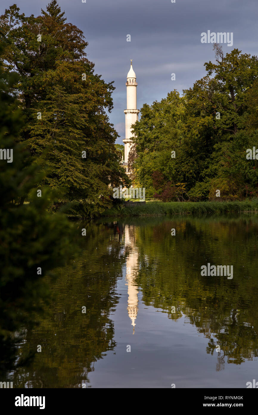 Lednice castle with monumental garden English park. Cultural landscape ...