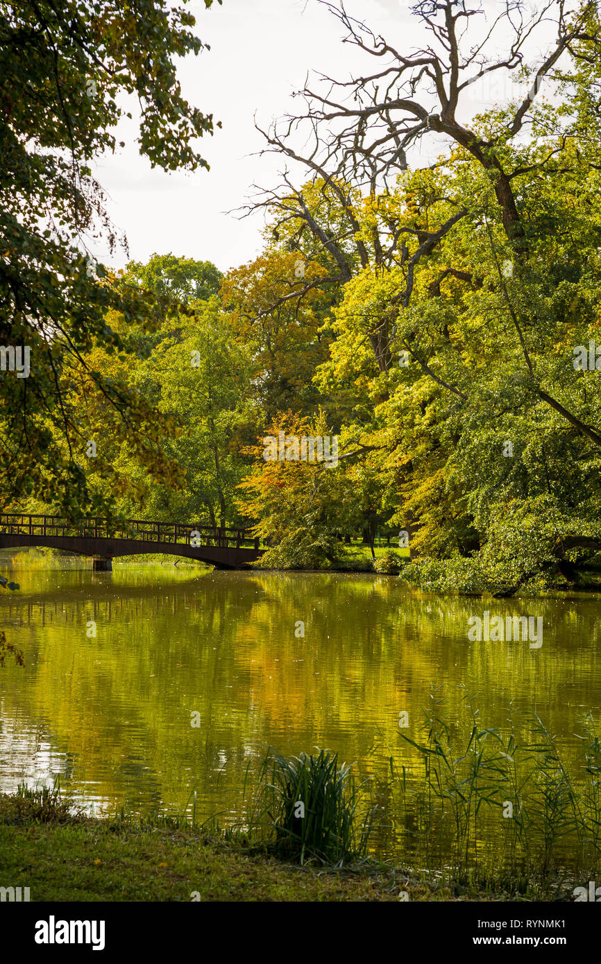 Lednice castle with monumental garden English park. Cultural landscape ...
