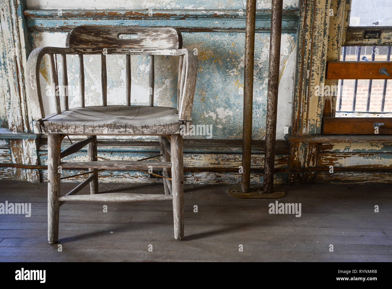 Interior of Decaying Structure Showing Chair Stock Photo - Alamy